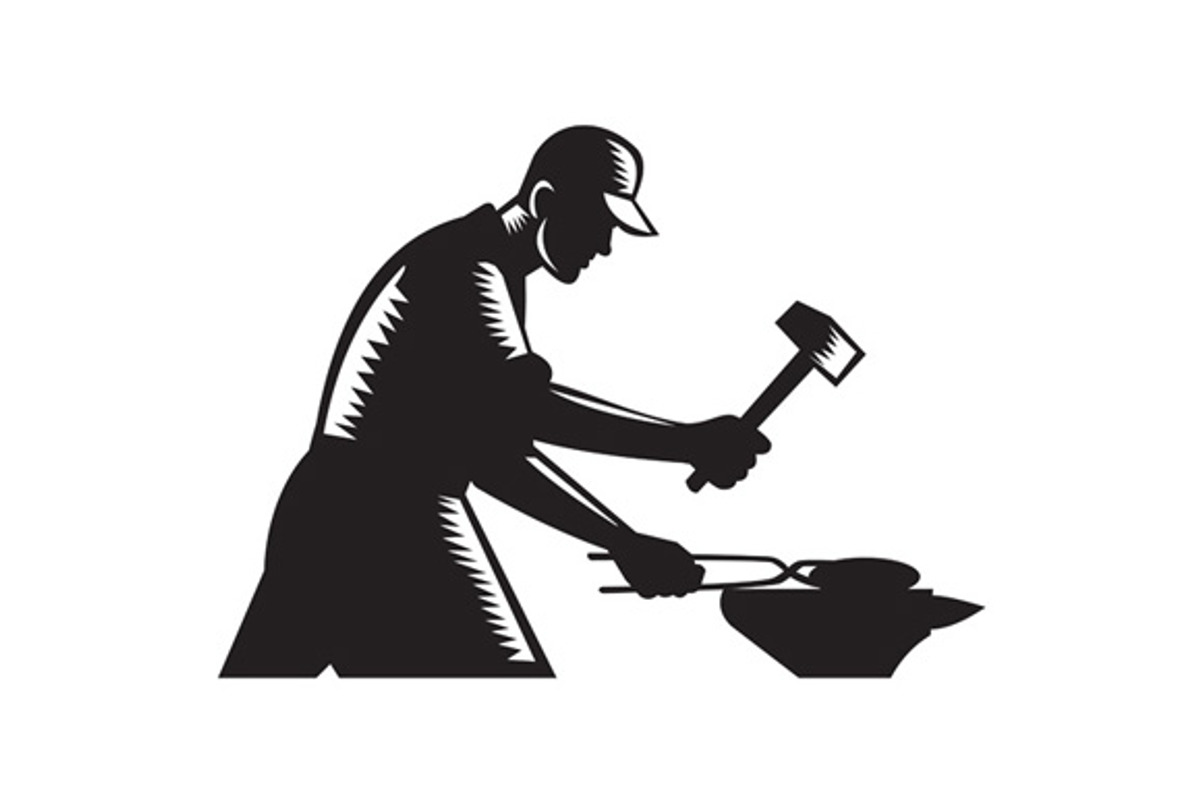 Blacksmith Worker Forging Iron, an Illustration by patrimonio