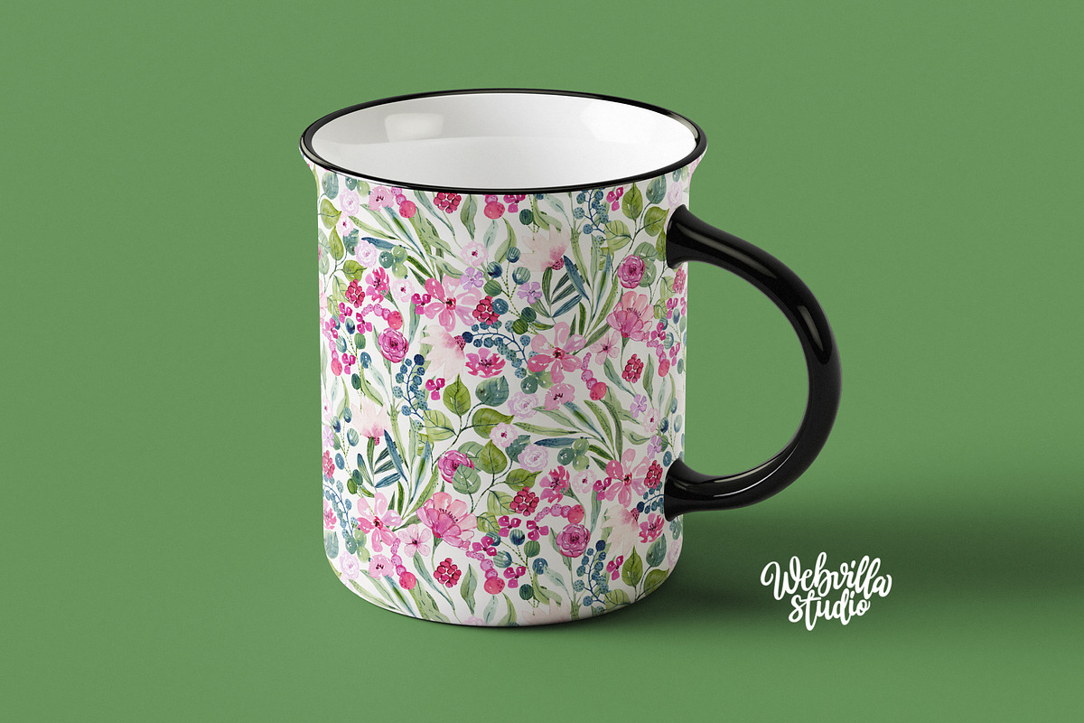 Pink And Green Spring Pattern, a Pattern Graphic by Webvilla Studio