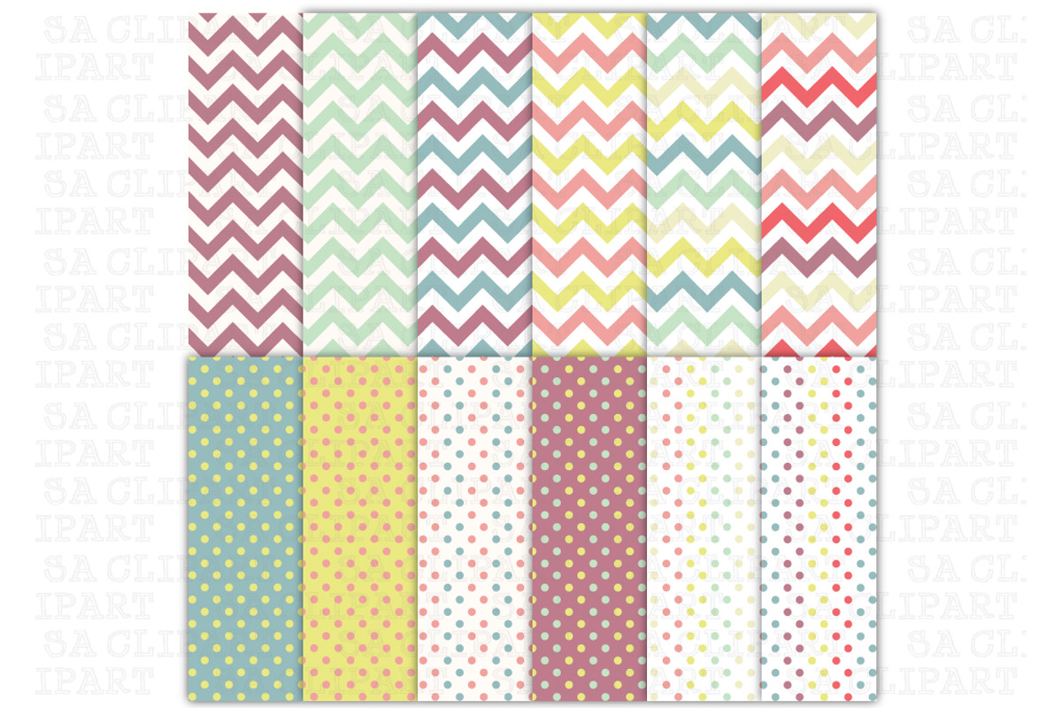 Chevron and Polka Dots Digital Paper, an Illustration by SA ClipArt