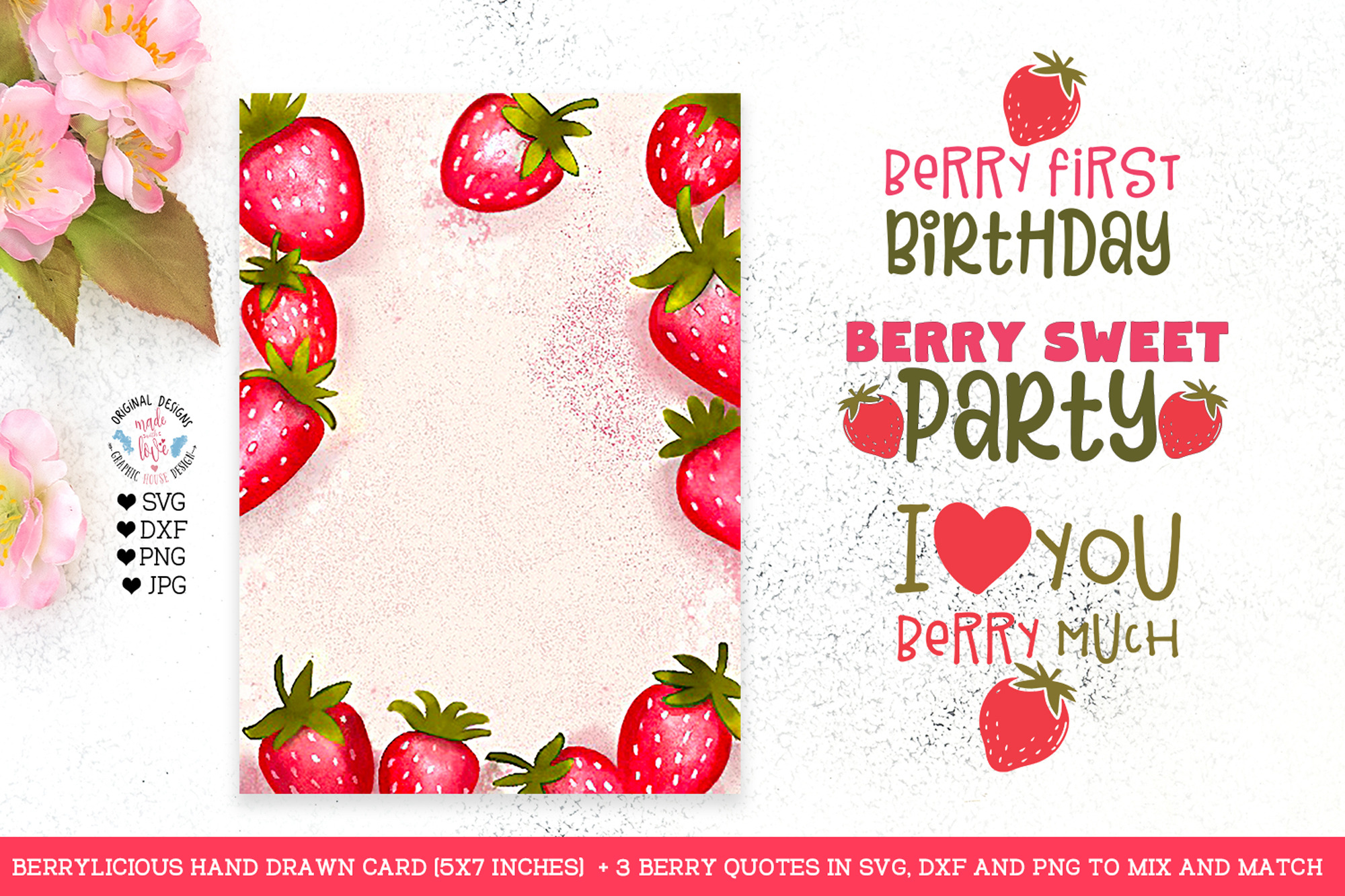 Strawberry Card & 3 Berry Designs, an Illustration by Graphic House ...