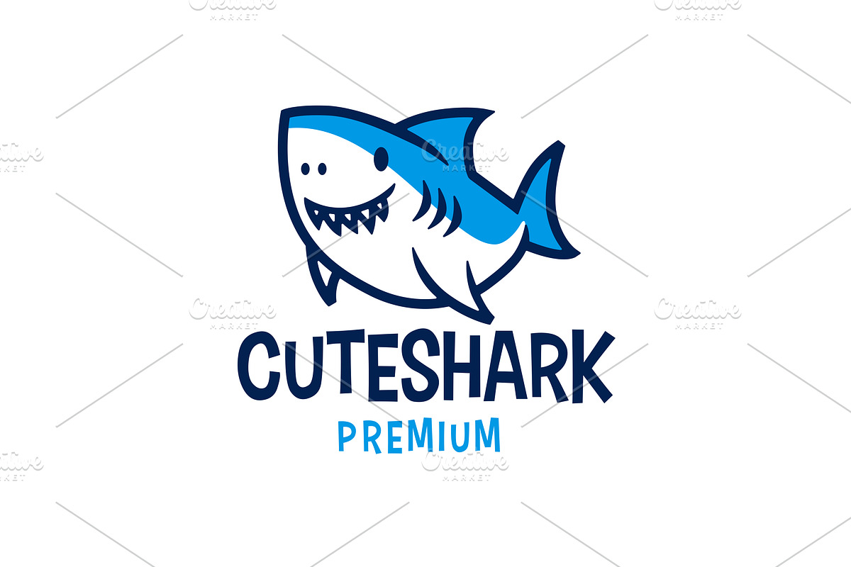 cute shark cartoon logo vector icon, a Branding & Logo Template by ...