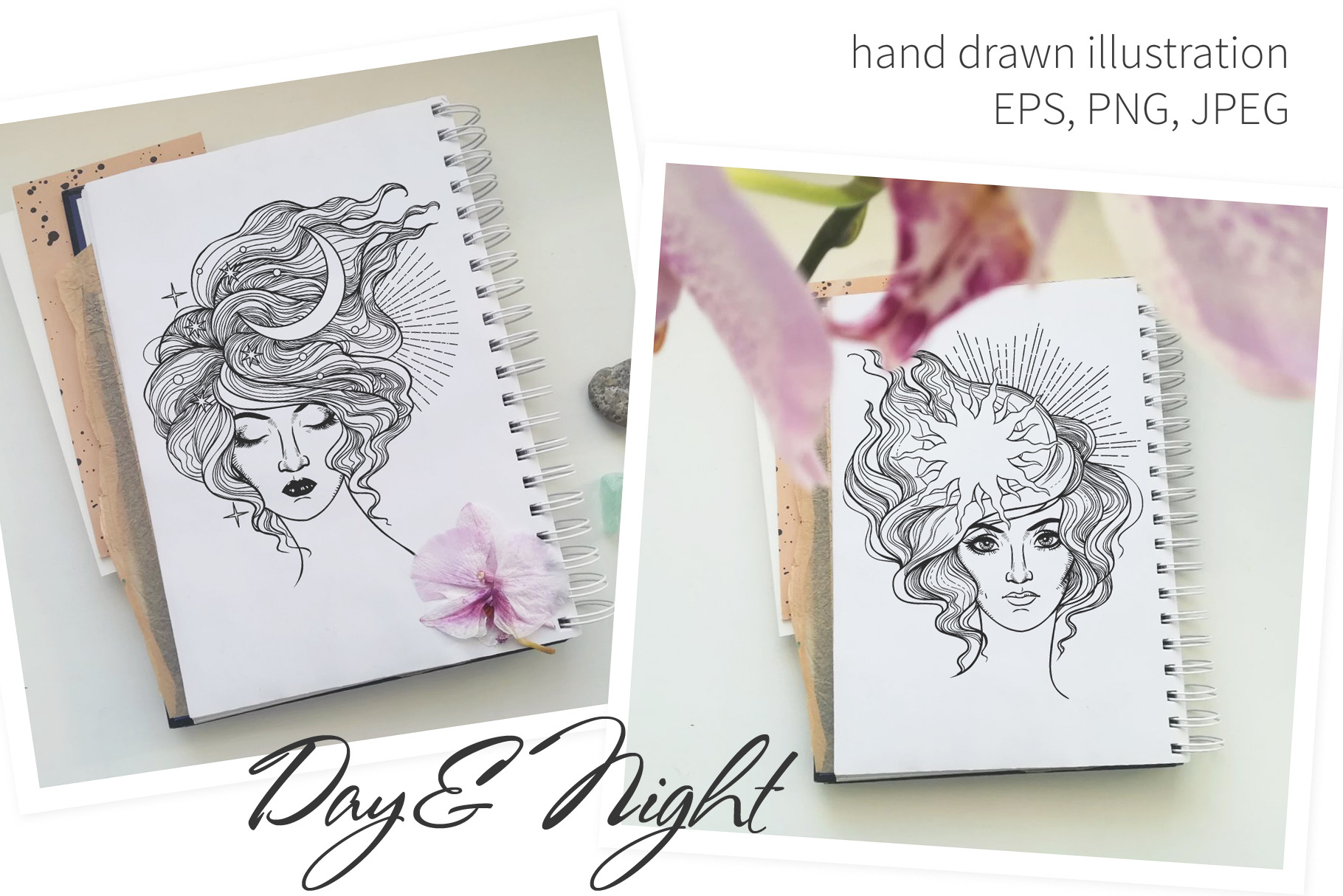 lady Night and mrs Day, an Illustration by Nadia Murash