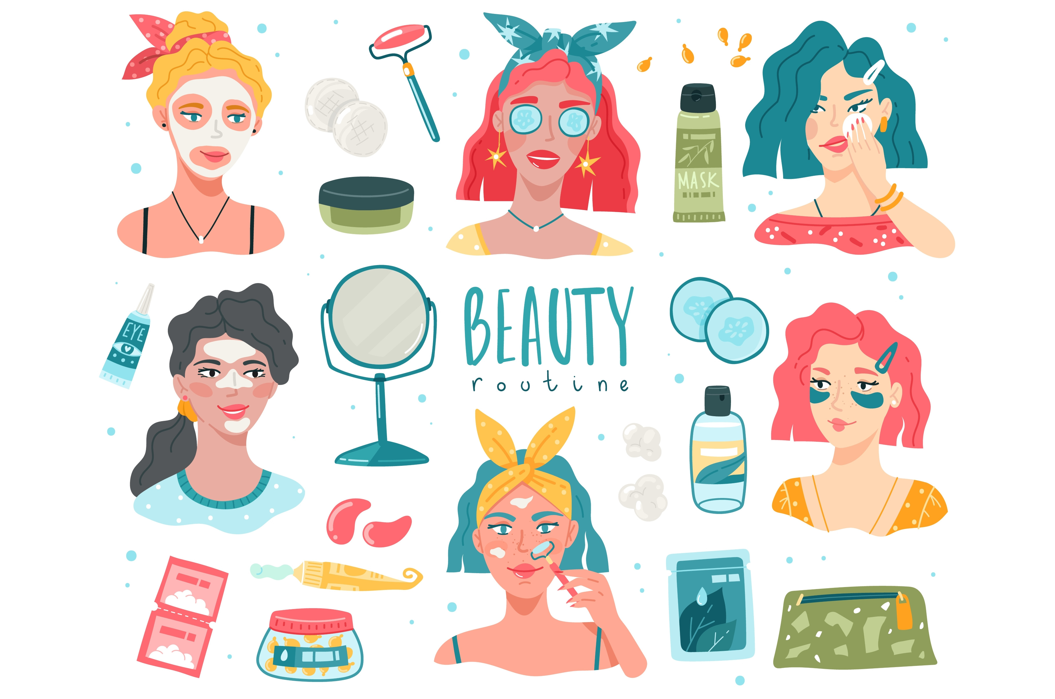 Beauty routine women. Young girls, a Person Illustration by YummyBuum