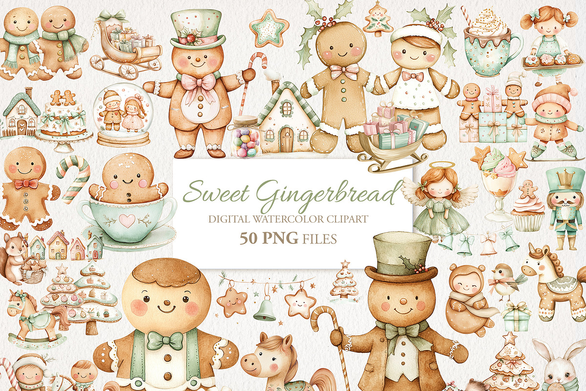 Sweet Gingerbread Clipart 50 PNG, a Seasonal Illustration by EleSArtDesign