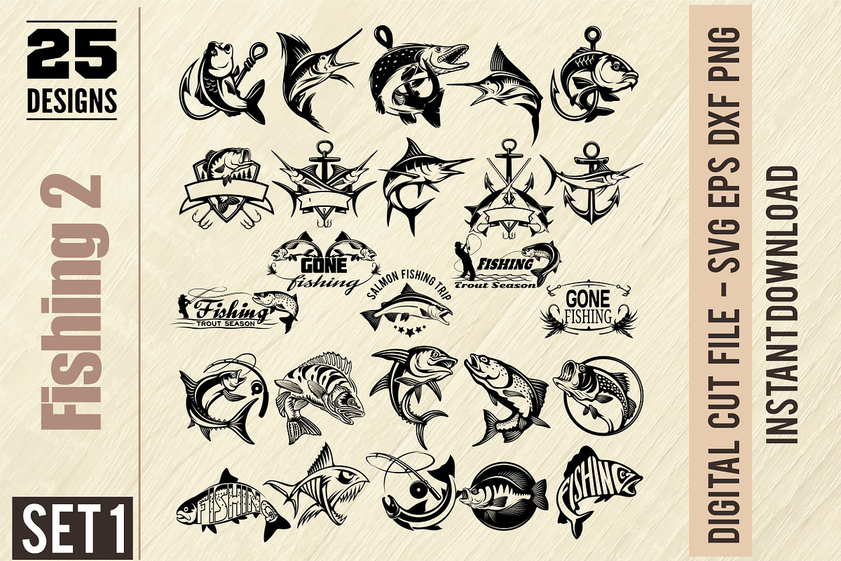 Fishing SVG - BUNDLE 25 Designs, a Decorative Illustration by Digital ...