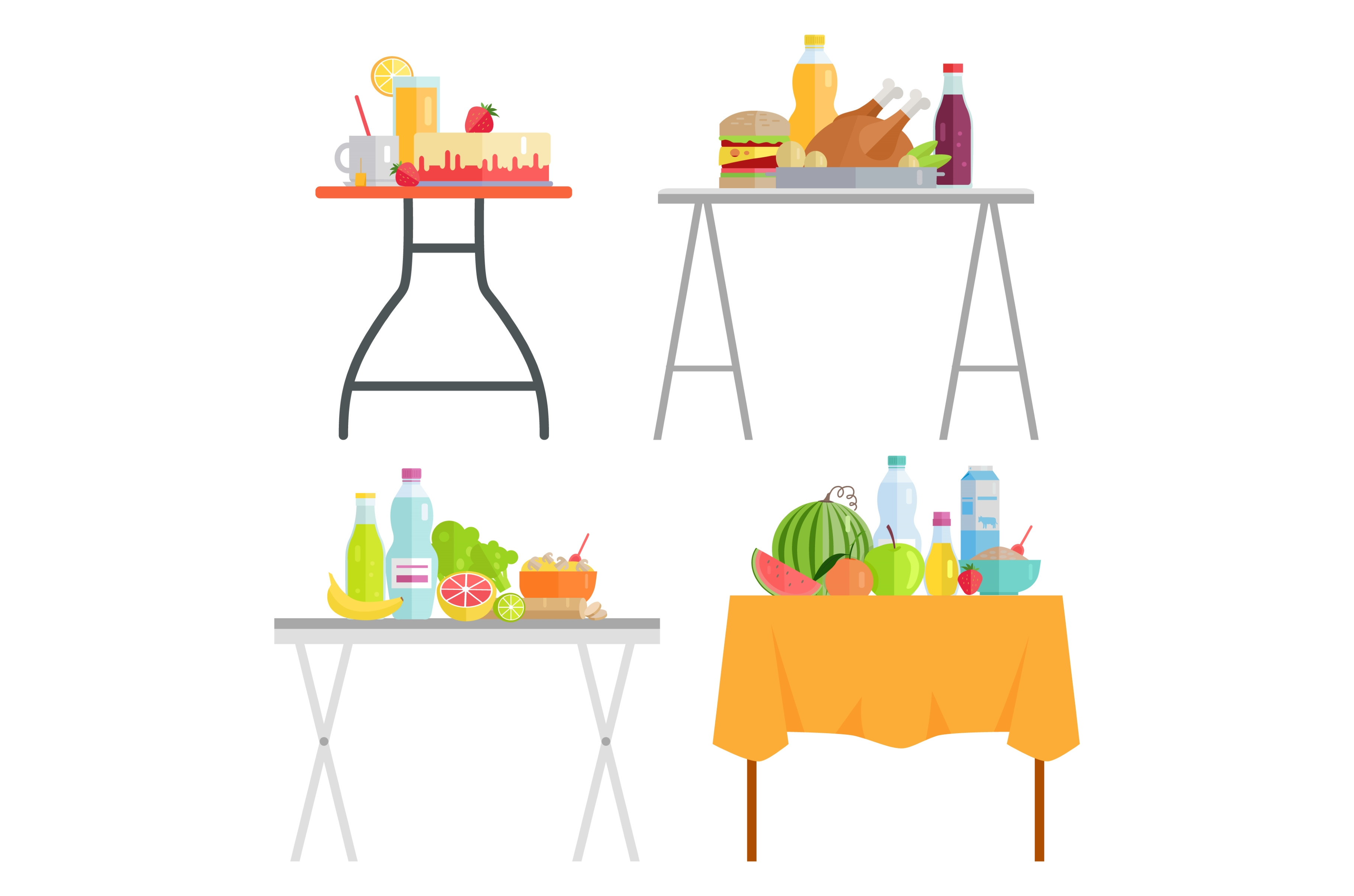 Cafe Tables with Food and Dishes, a Food Illustration by robuart