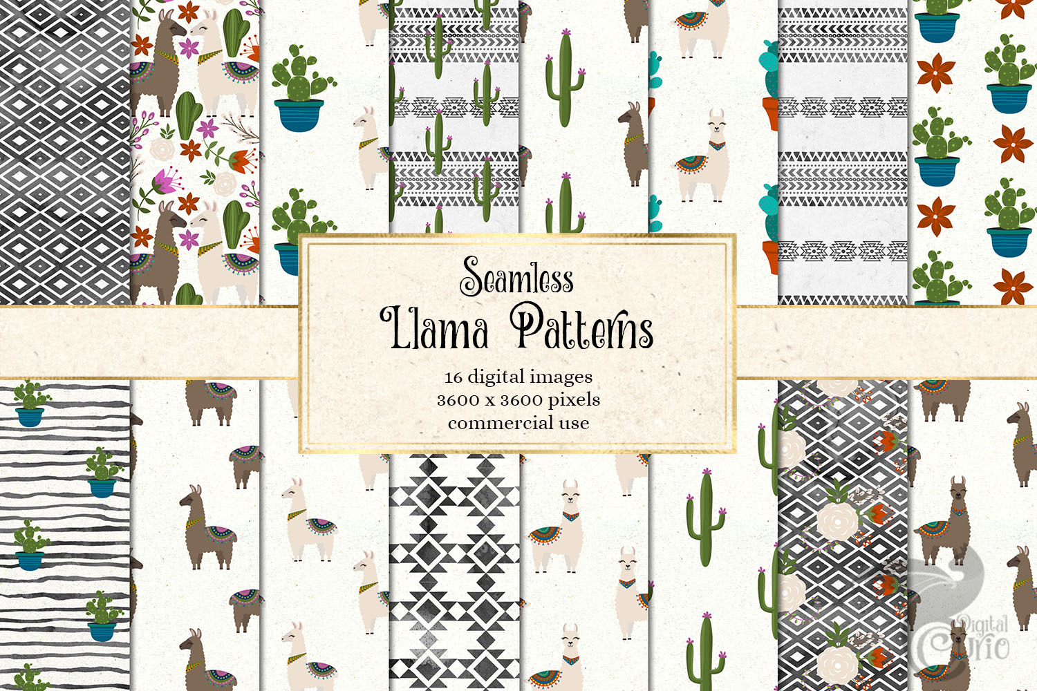 Llama Digital Paper, a Pattern Graphic by Digital Curio