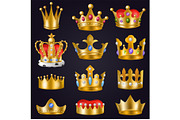 Crown vector golden royal jewelry symbol of king queen and princess ...