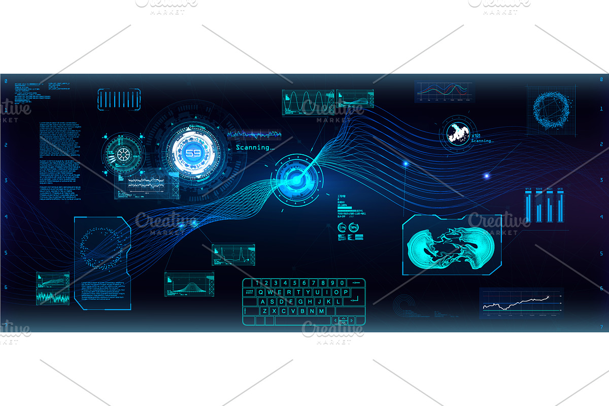 Data flow analysis in HUD style, a Finance Illustration by SergeyBitos