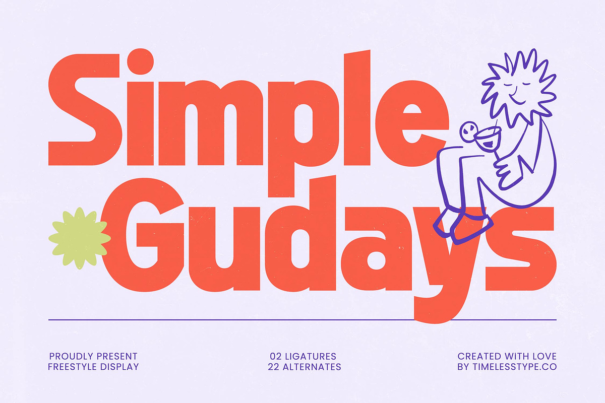 Simple Gudays Freestyle Display Sans, a Sans Serif Font by timelesstype.co