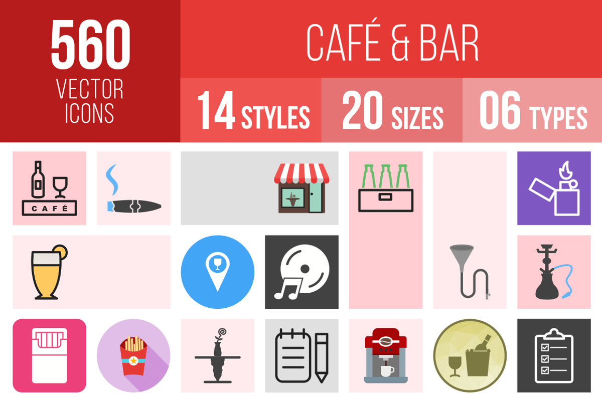 560 Cafe & Bar Icons, an Outline Icon by IconBunny