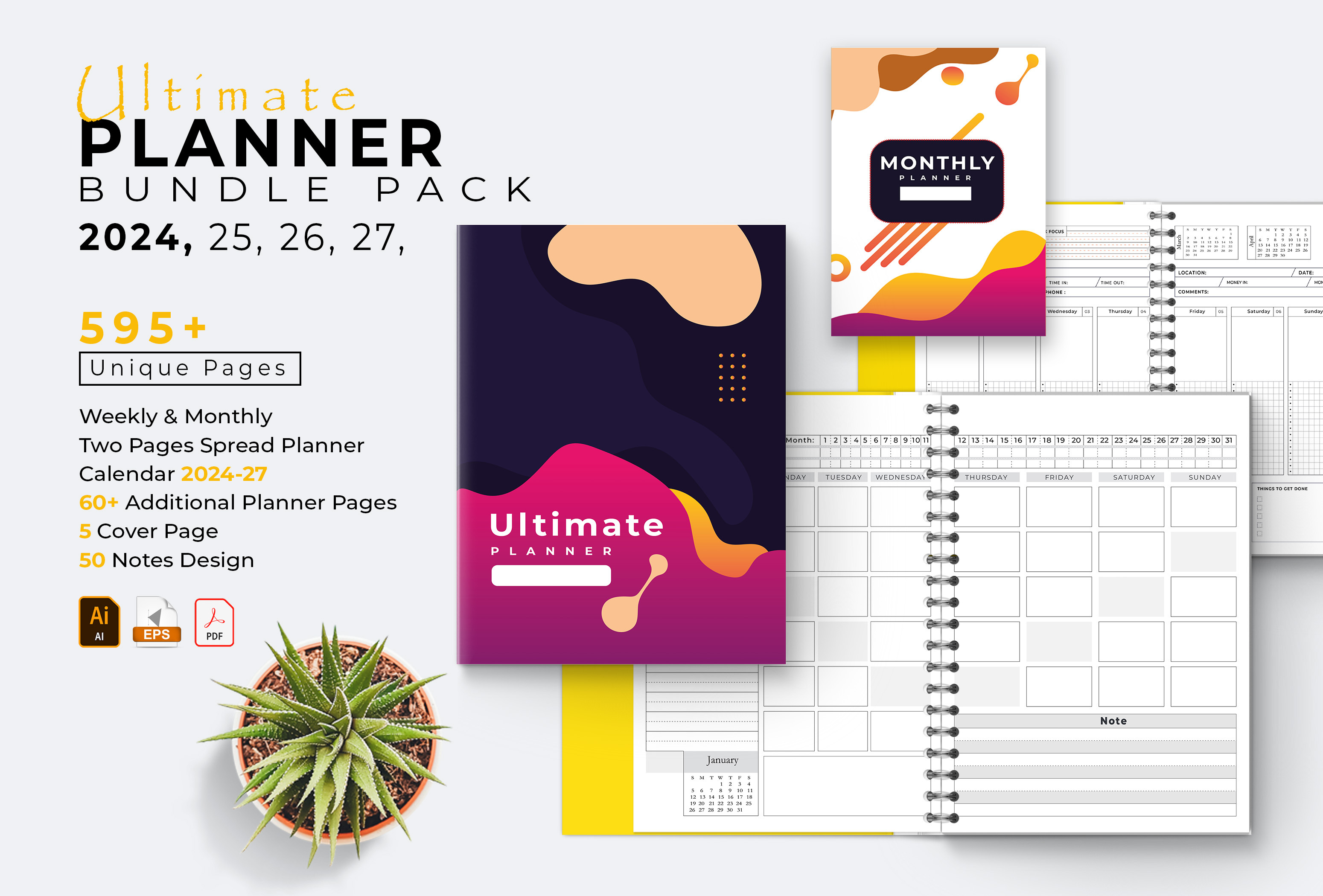 Ultimate Planner Bundle Pack 2024-27, a Stationery Template by obayes