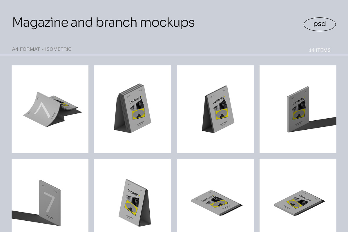 Geometry-magazine mockup kit, a Print Template by Creatoom