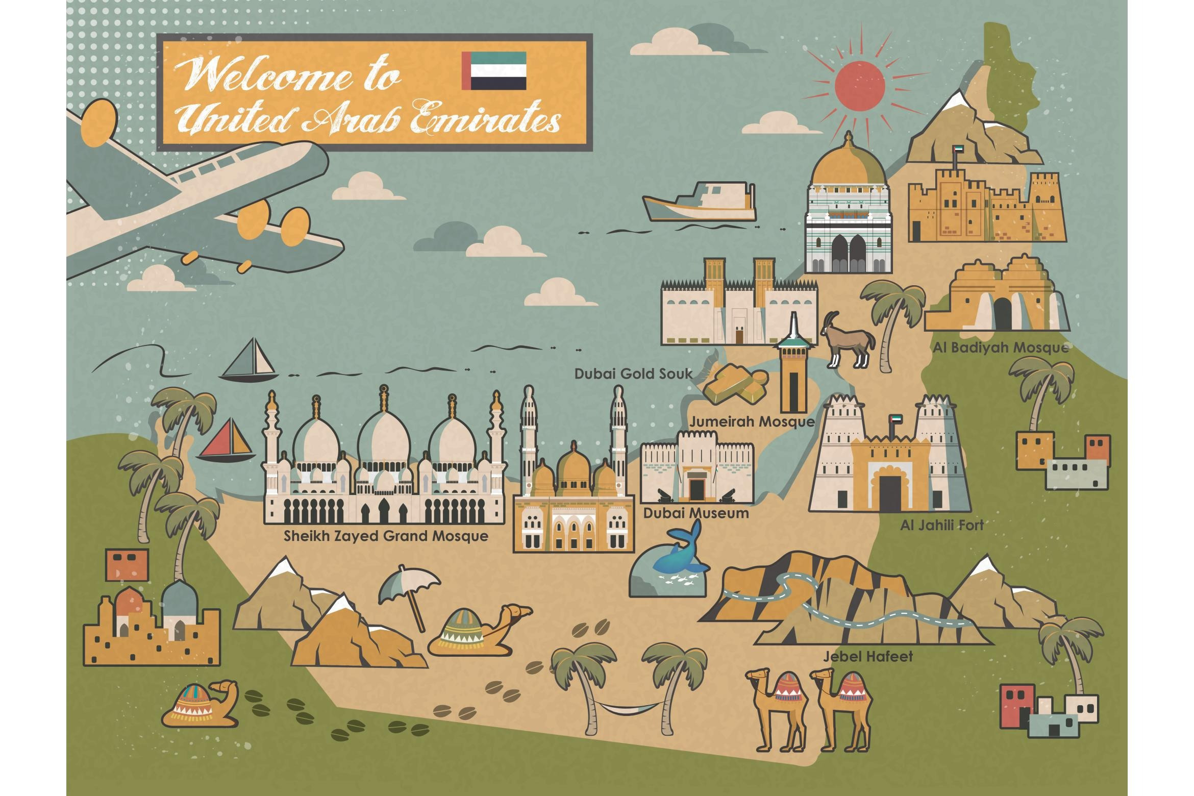 UAE travel concept map, a Decorative Illustration by TotallypicRF
