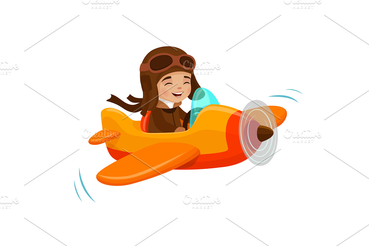 Kid flying on plane, pilot, a Transportation Illustration by Vector ...