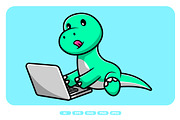Cute Dinosaur Playing Computer, an Animal Illustration by mokshalabs