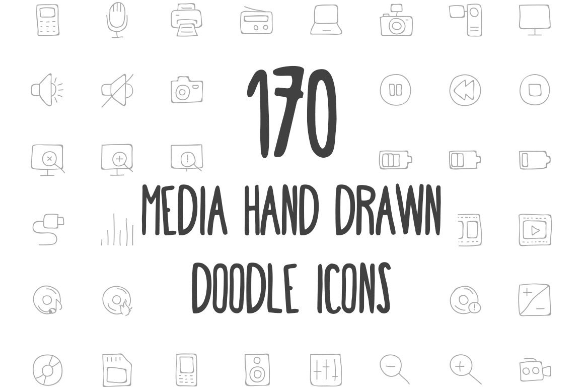 170 Media Hand Drawn Doodle Icons, an Icon by Creative Stall