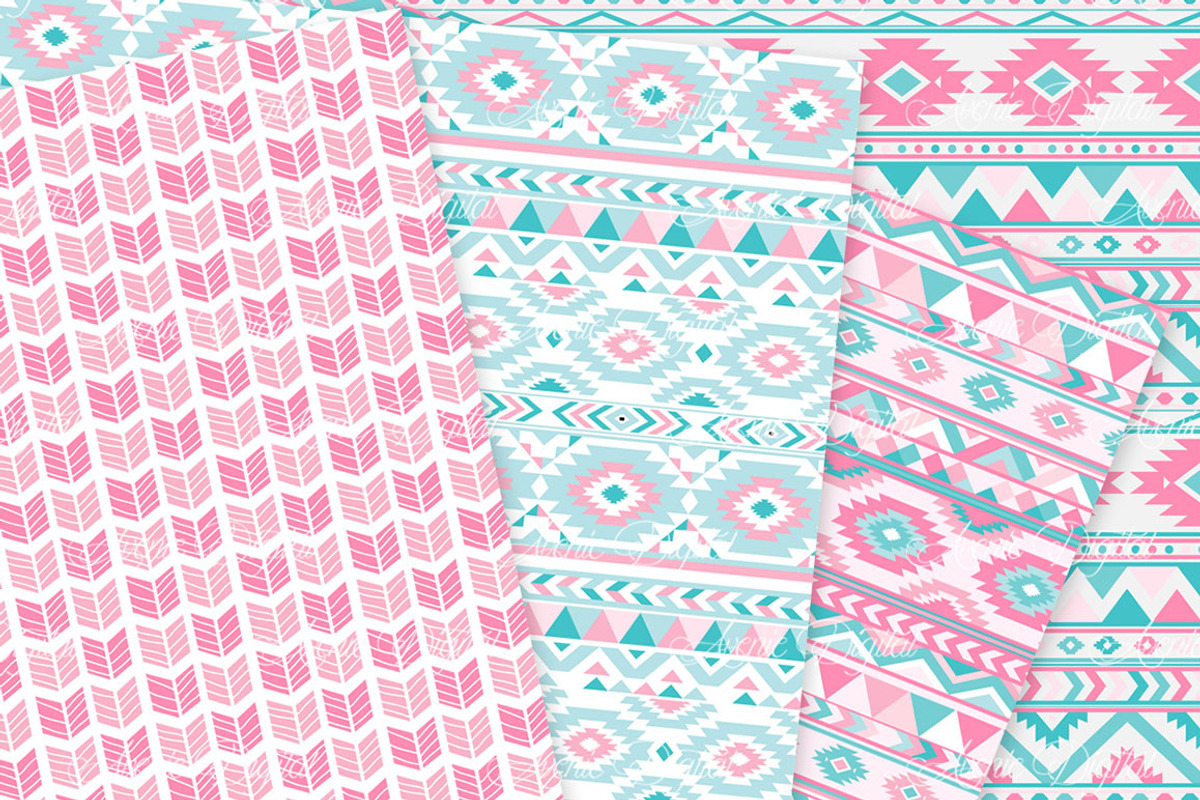 Pink & Teal Aztec Digital Paper, a Pattern Graphic by Avenie Digital