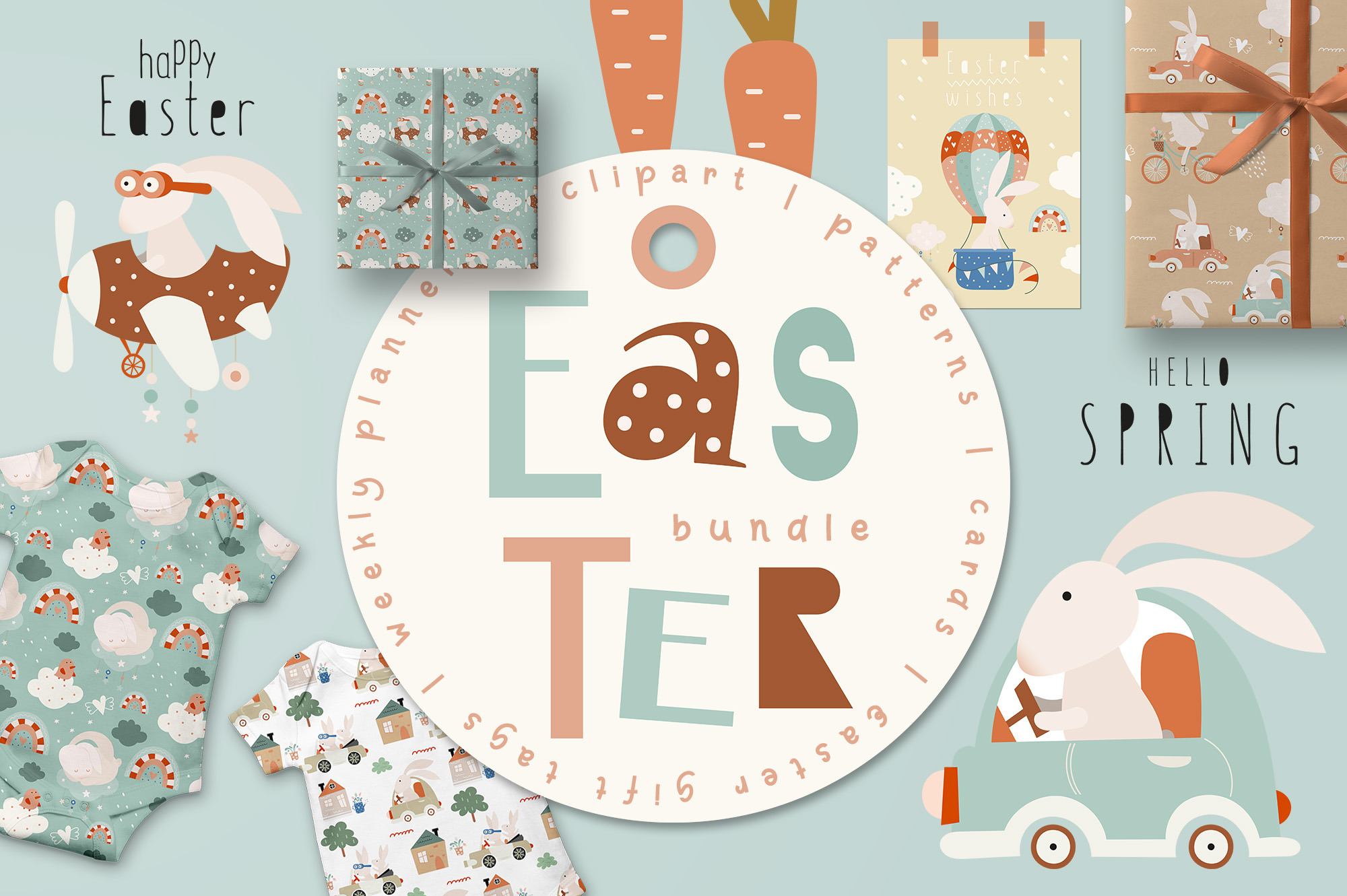 Easter bundle. Easter bunny clipart, an Animal Illustration by Nursery Art