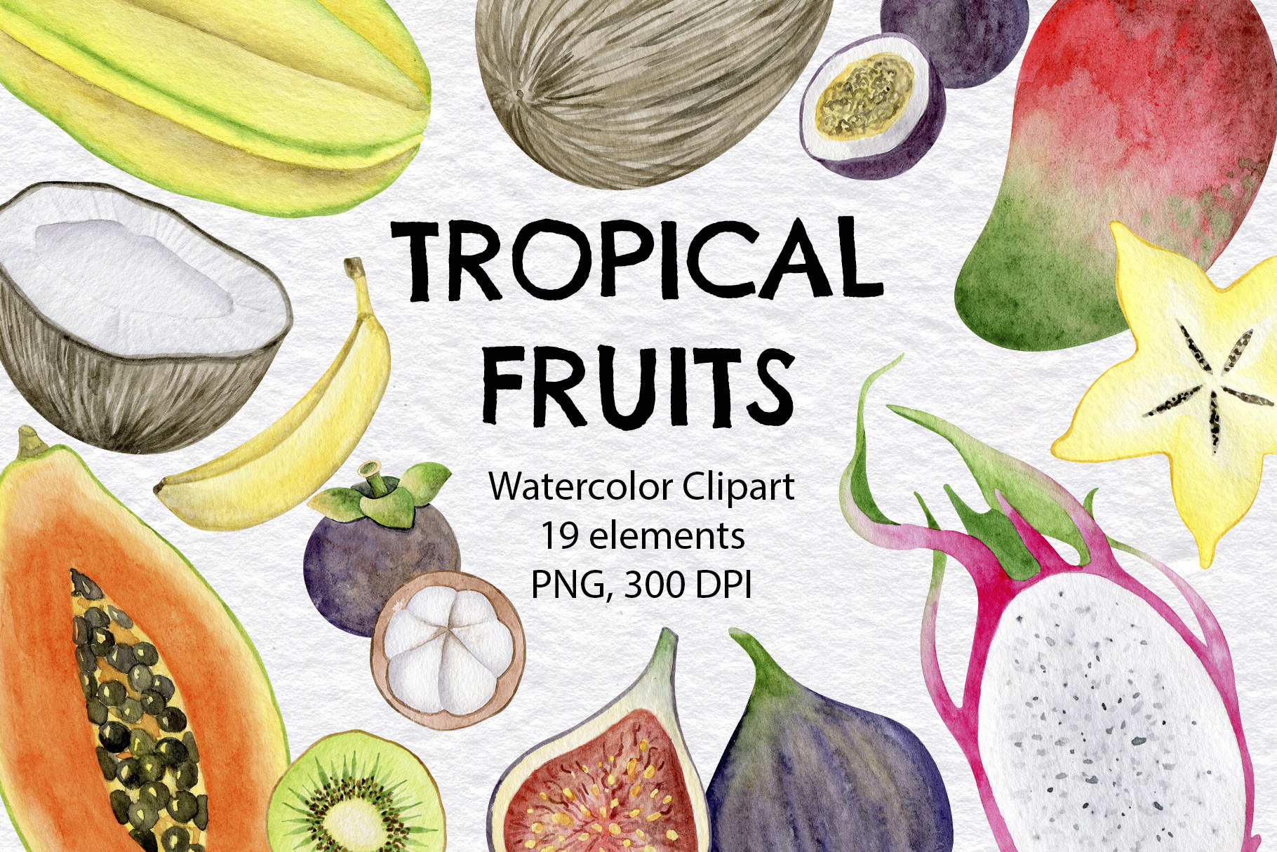 Tropical Fruits Watercolor Clipart