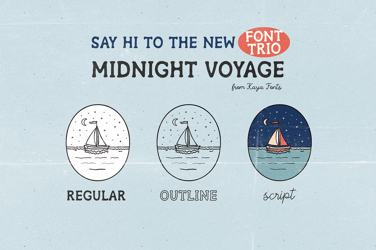 Midnight Voyage Font Trio, a Handwritten Font by Kaya Fonts