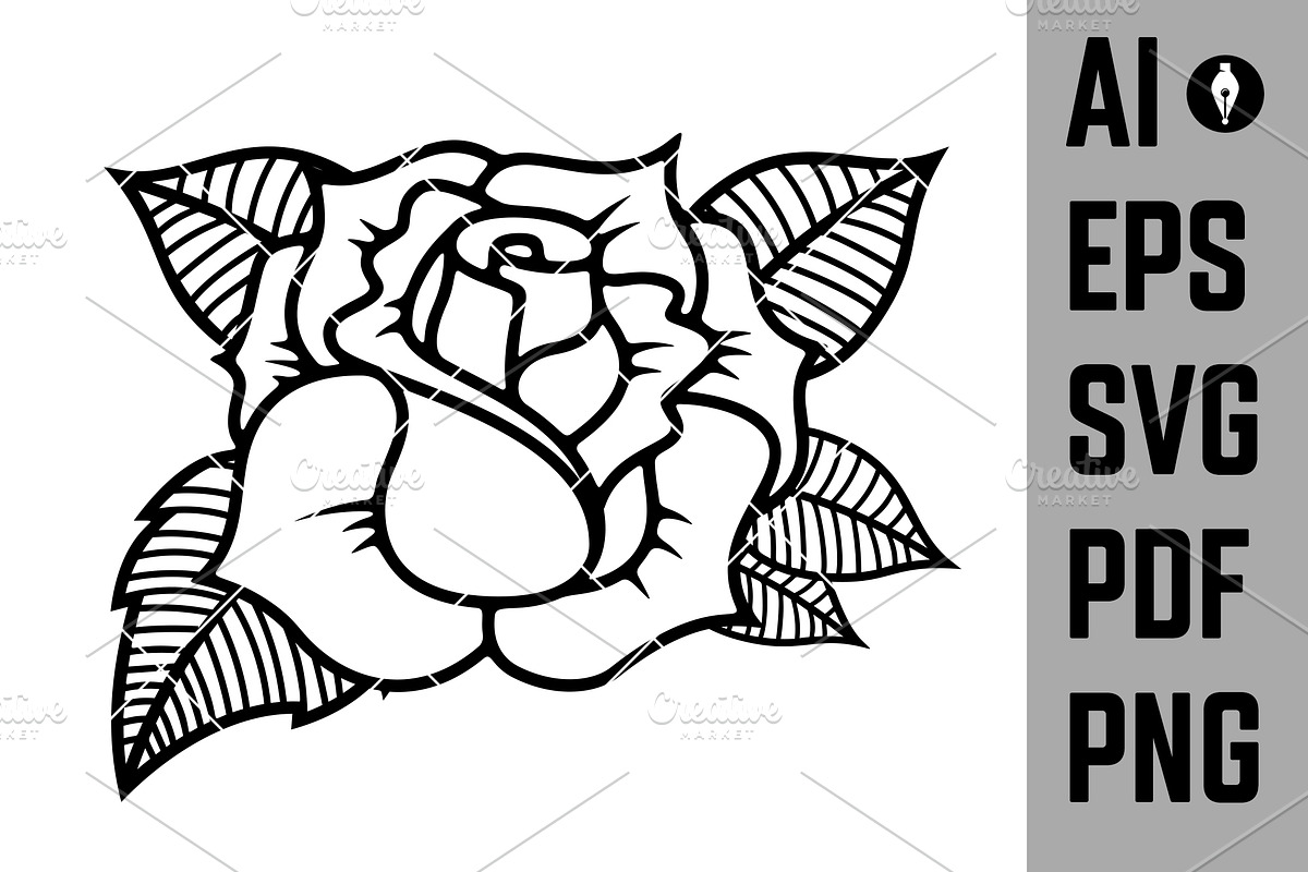 Tattoo style rose illustration SVG, an Outline Icon by Vectorhight