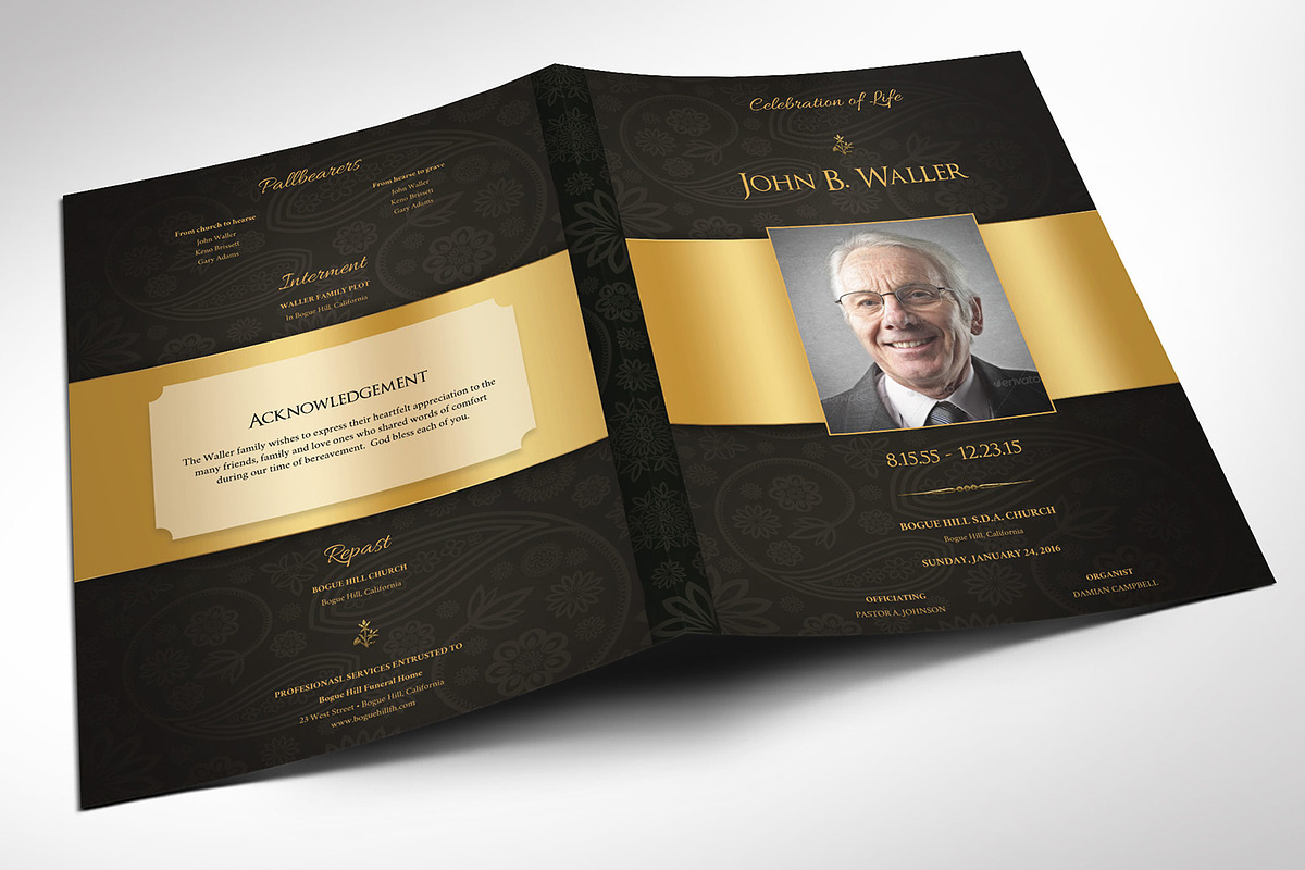 Black Gold Funeral Program Large PSD, a Brochure Template by Godserv ...
