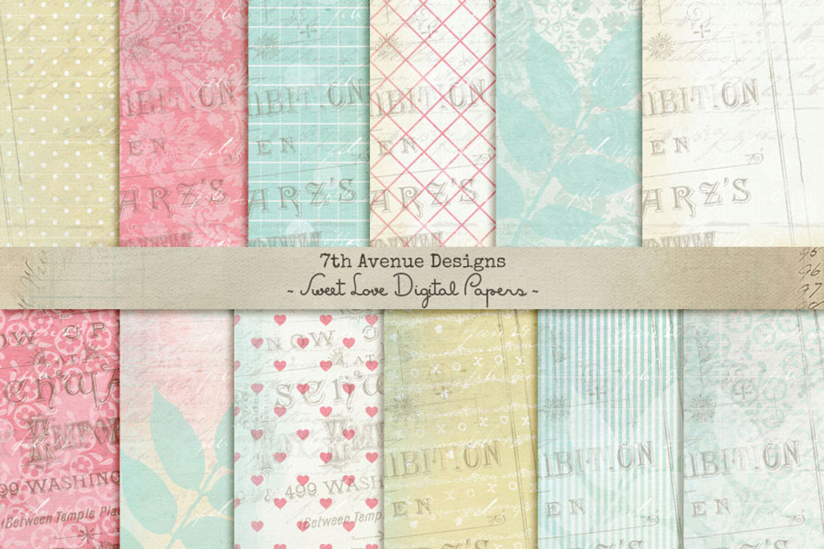 Sweet Love Digital Papers, a Pattern Graphic by 7th Avenue Designs