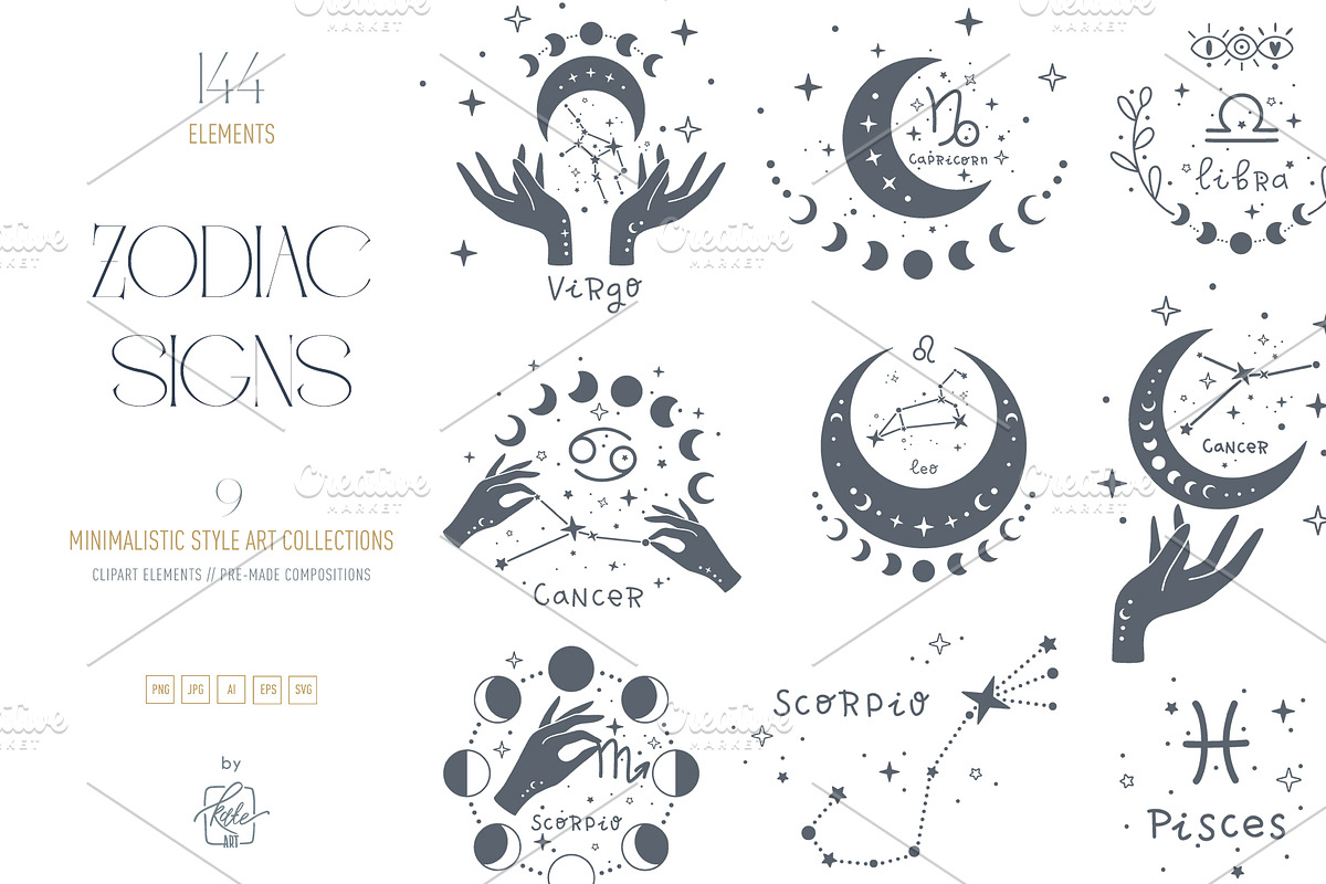 ZODIAC SIGNS LINE ART | Creative Market