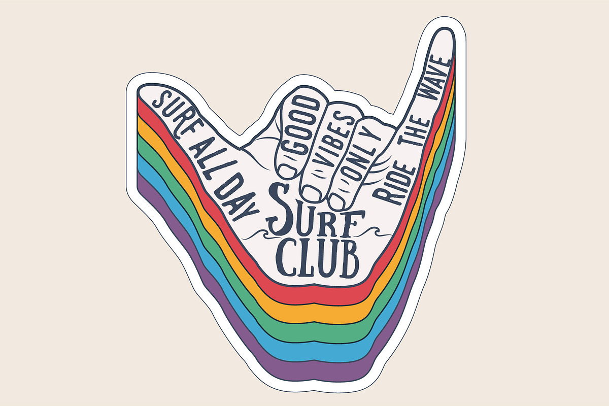 Surfer shaka hand gesture sign, an Illustration by Crafter