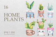 Watercolor plants, home decor set
