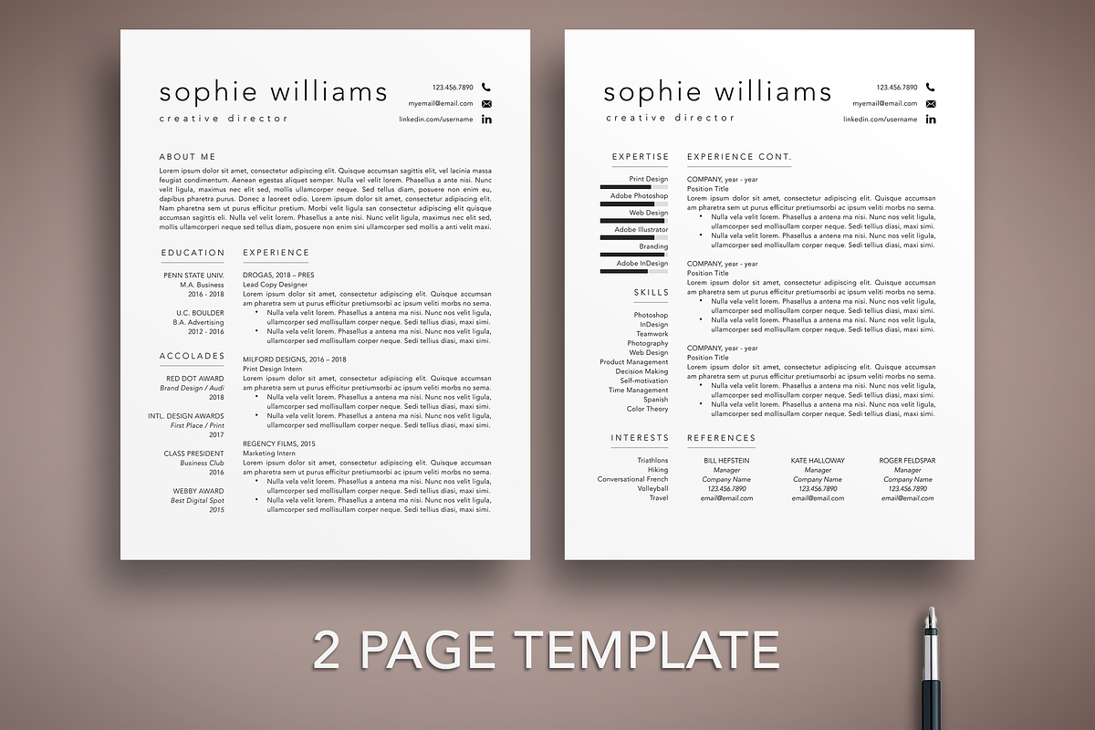 3 Page Resume CV Template Word Pages, a Resume Template by The Creative ...