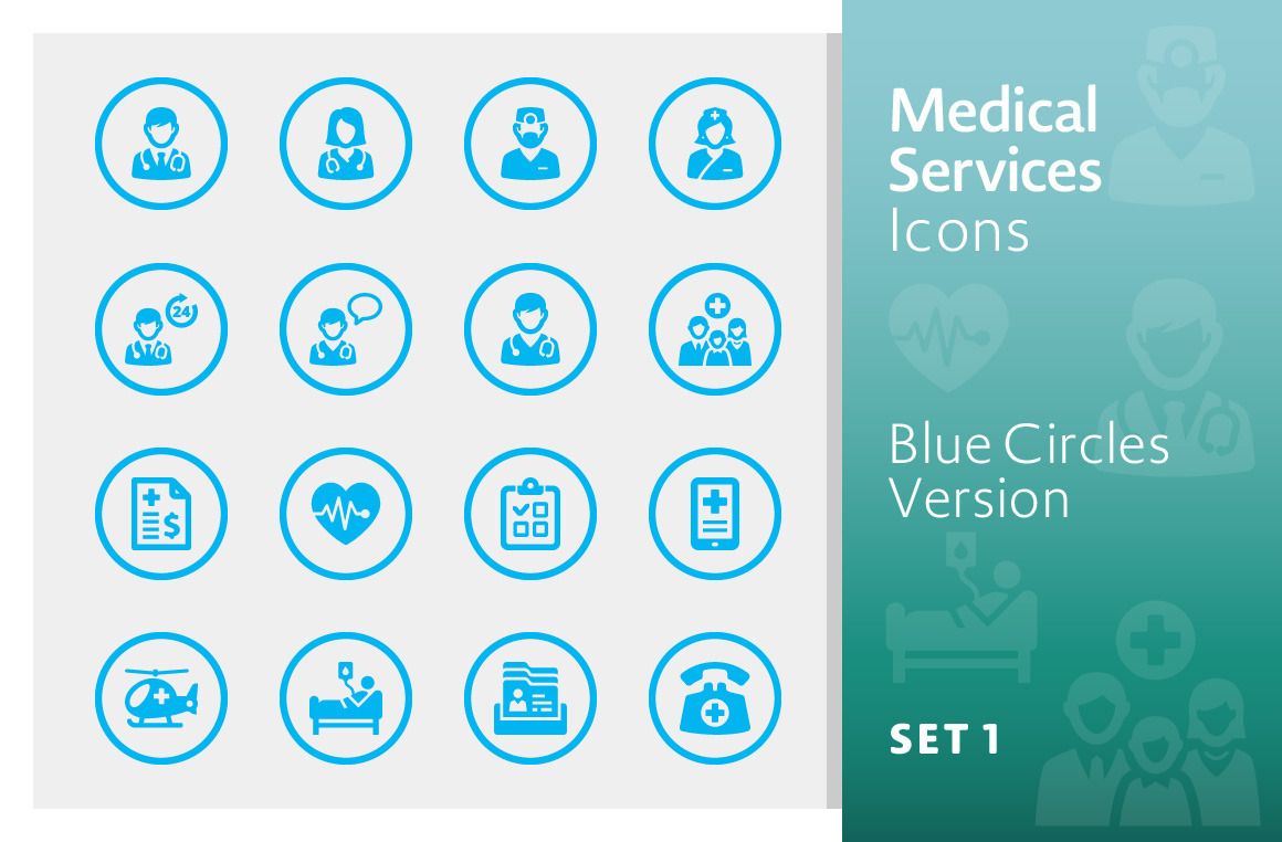 Blue Medical Services Icons - Set 1, an Icon by introwiz1 | Creative Market