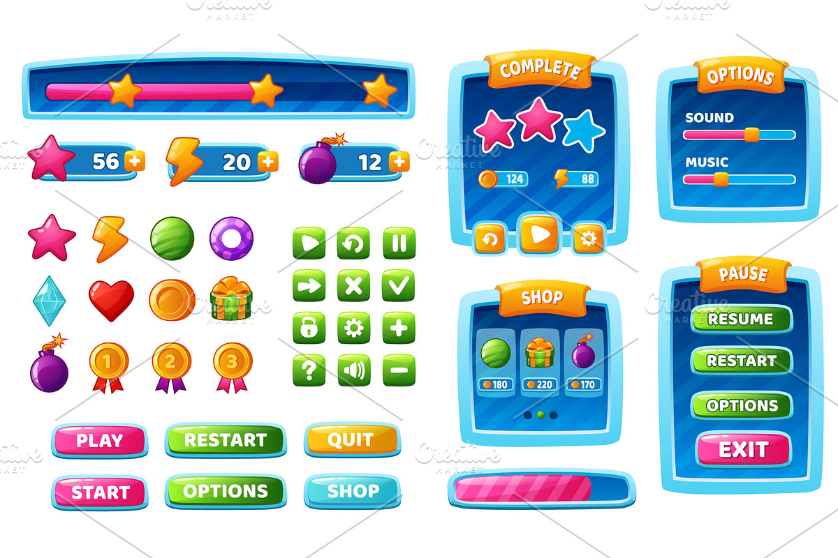 Game ui elements, mobile app, an Object Graphic by Frogella