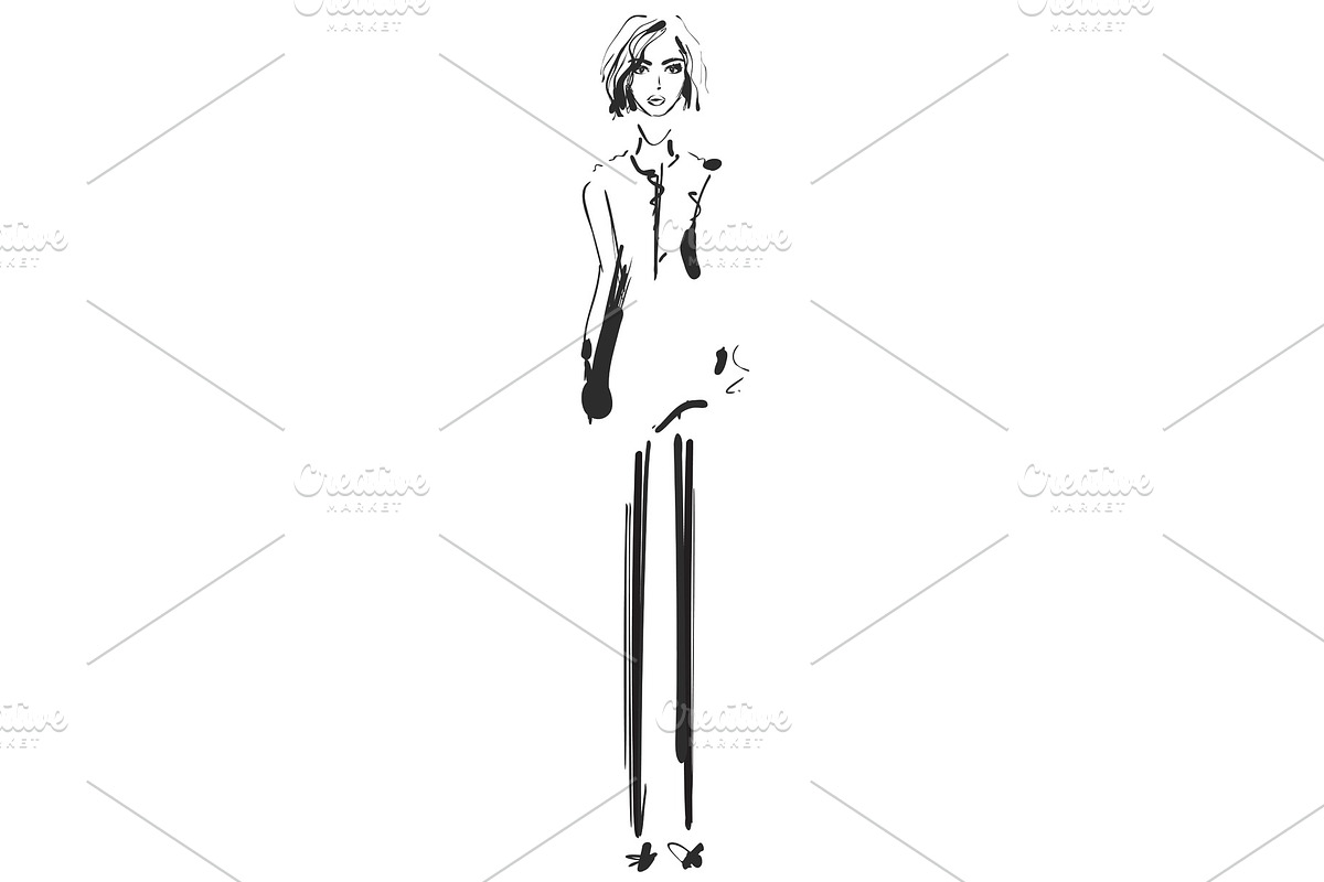 Beautiful young girl for design. Fashion model sketch drawing., a ...