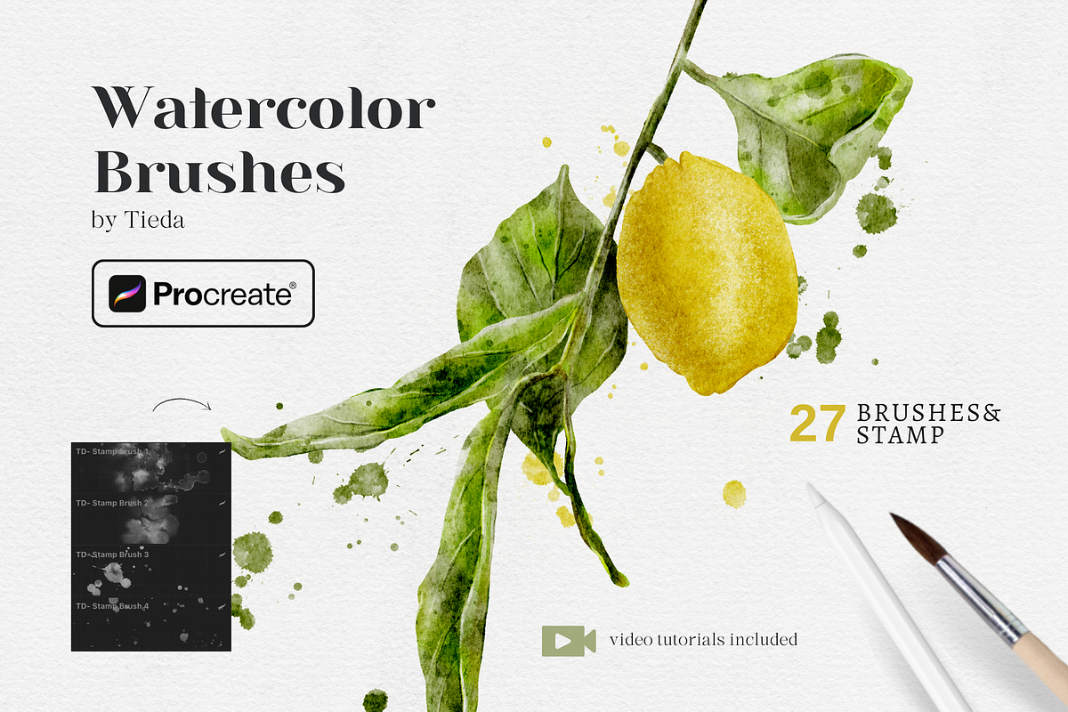 Procreate Watercolor Brushes Set, a Brush Add-On by Balada Digital Art