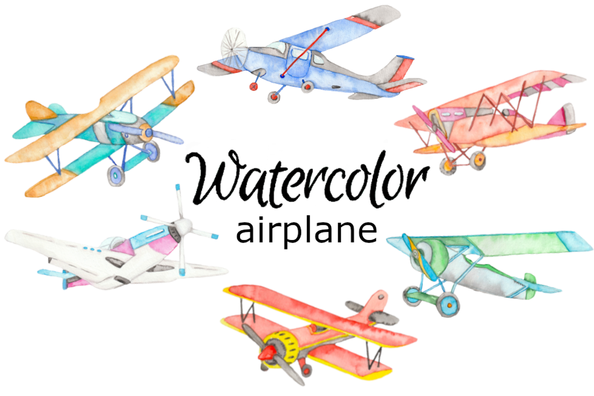 Watercolor airplane clipart, a Texture Illustration by GoodFairyClipArt