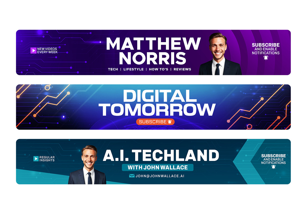 Tech Youtube Banner Bundle Pack 1 | Creative Market