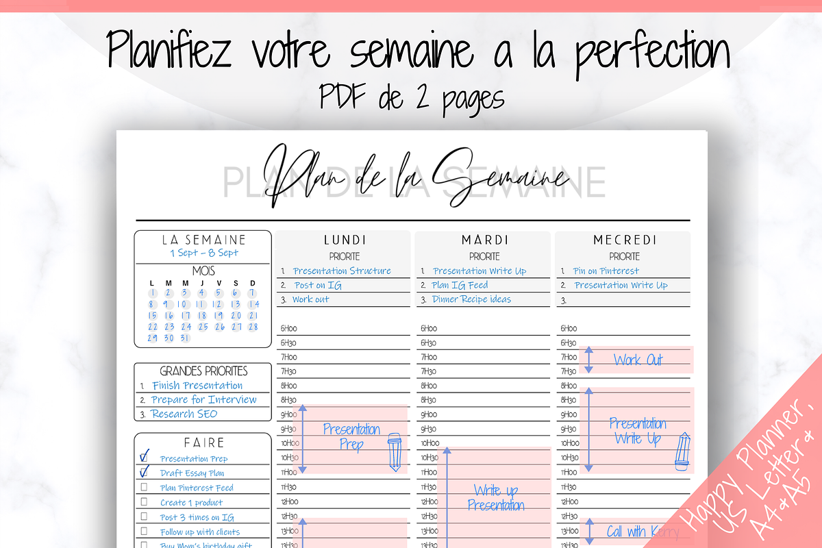 FRENCH Weekly Planner Printable