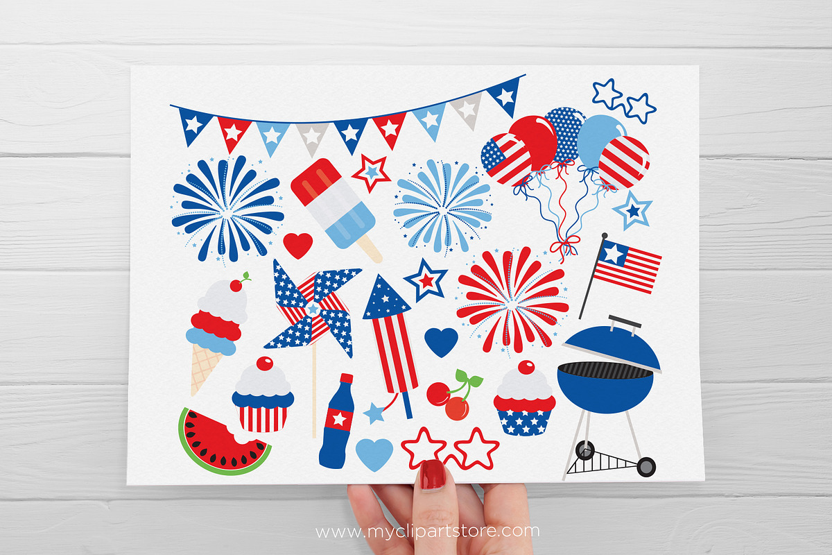4th of July Party Clipart, a Seasonal Illustration by MyClipArtStore