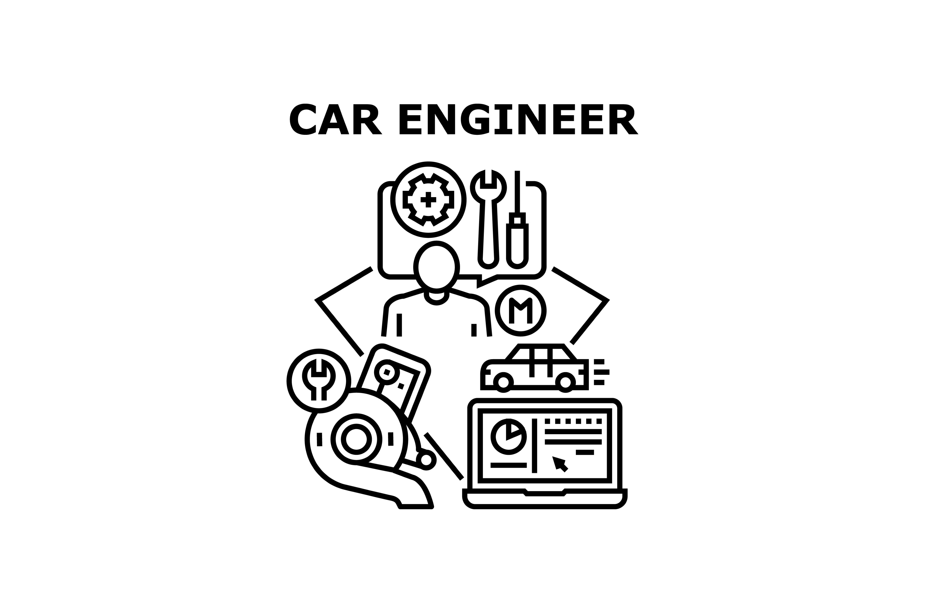 Car Engineer Vector Concept Black, a Technology Illustration by pikepicture