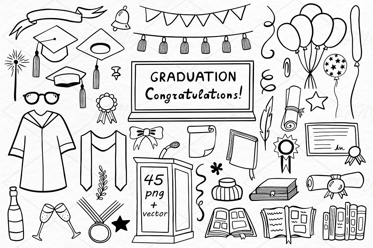 Doodle Graduation clipart, an Illustration by PassionPNGcreation