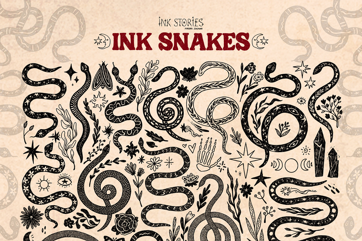 Ink Snakes Hand-drawn Set, an Animal Illustration by Ink Stories