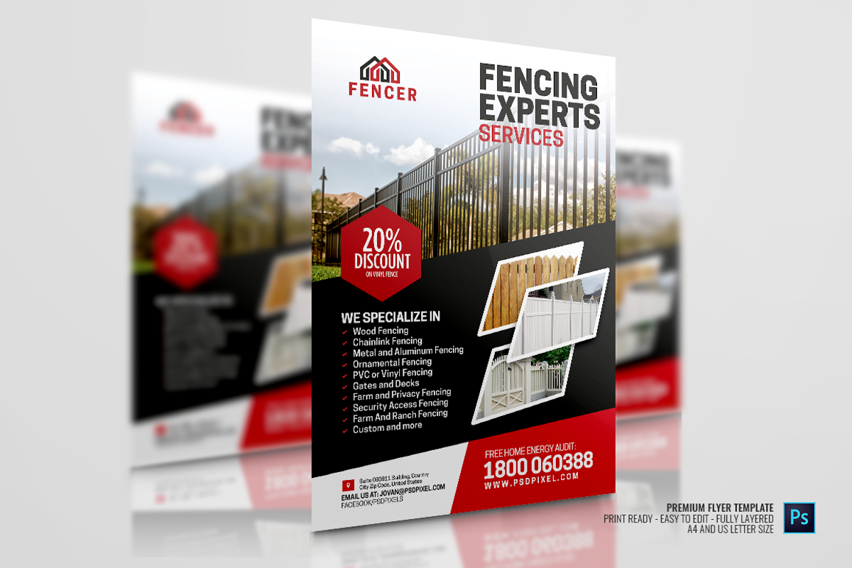 Fencing Business Flyer, a Flyer Template by PSDPixel
