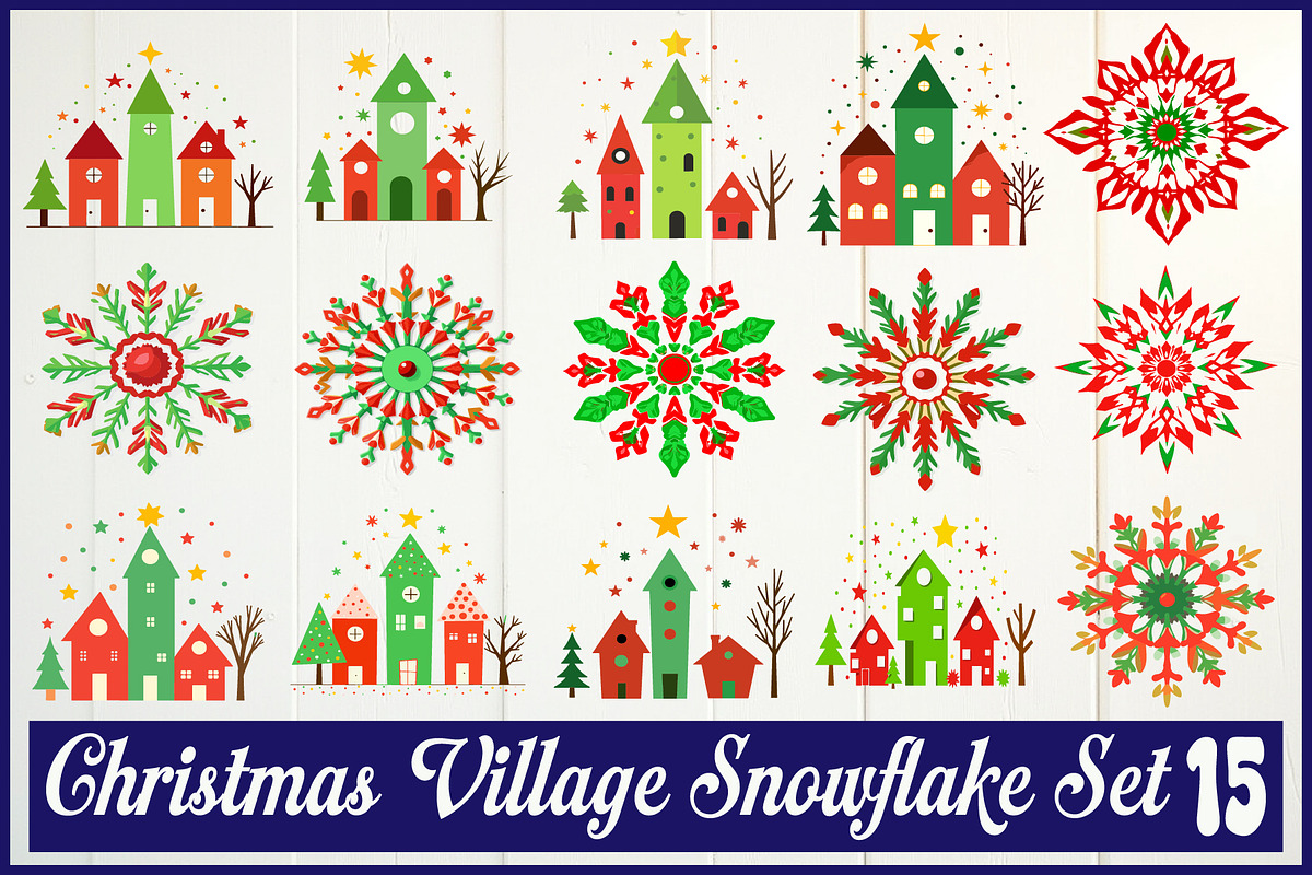 Christmas Village Snowflake Set, an Object Graphic by Gfx_Store