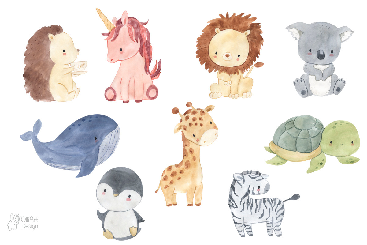 Watercolor alphabet with animals