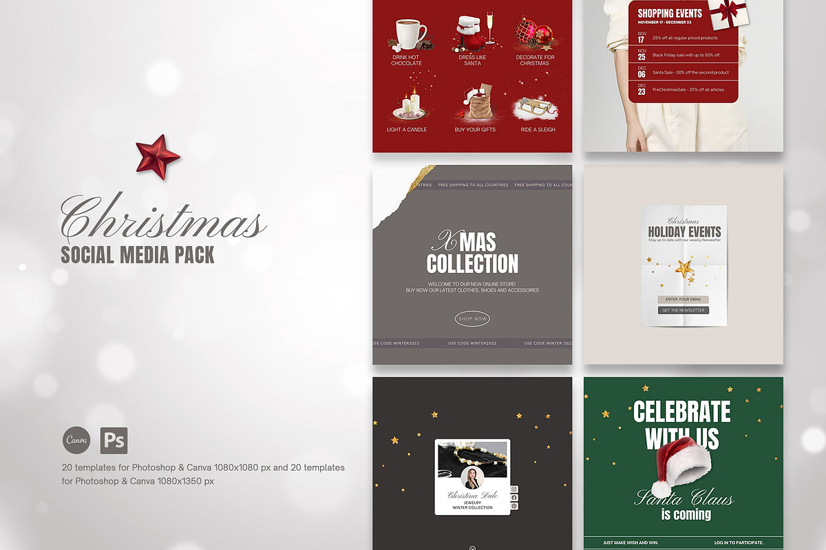 Christmas Instagram Pack - PSD/Canva, a Social Media Template by ...