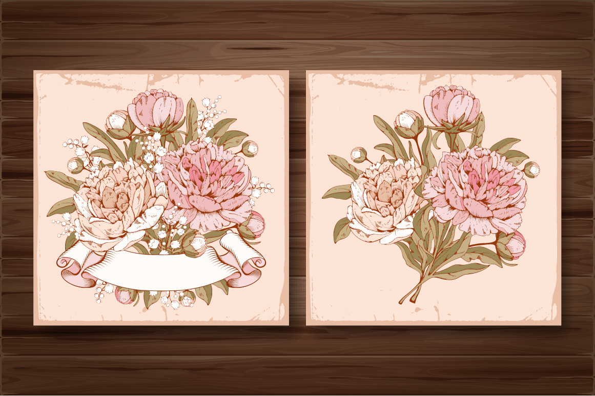 Peonies. Vector set | Card Templates ~ Creative Market