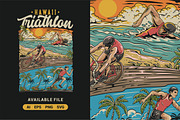 Hawaii Triathlon Vector Illustration, an Illustration by ImoogiStudio