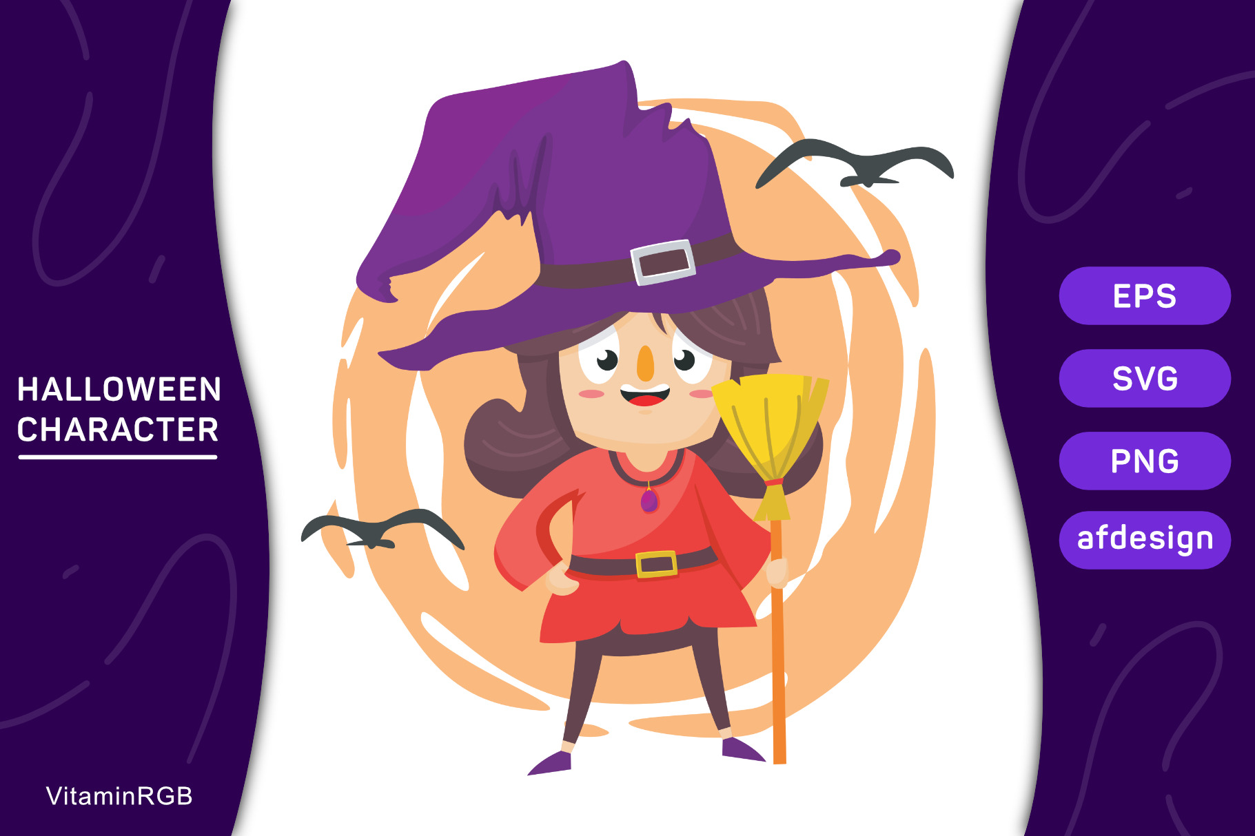 Halloween Witch Character, an Illustration by VitaminRGB